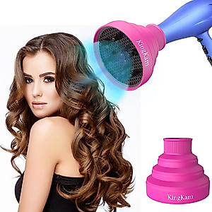 Collapsible Silicone Hair Dryer Diffuser - Travel and Easy Storage - Fit Most Hair Dryers with Nozzle Diameter D-1.575Inch to 1.968 Inch (4-5cm) - Pink