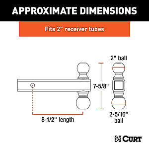 CURT 45665 Multi-Ball Trailer Hitch Ball Mount, 2, 2-5/16-Inch Balls, Fits 2-Inch Receiver, 10,000 lbs