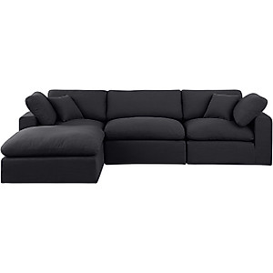 Meridian Furniture 187Black-Sec4A Comfy Collection Modern | Contemporary Upholstered Modular Sectional, Black Linen Textured Fabric Upholstery, Down Feather Cusions, 119" W x 79" D x 34.5" H, Black