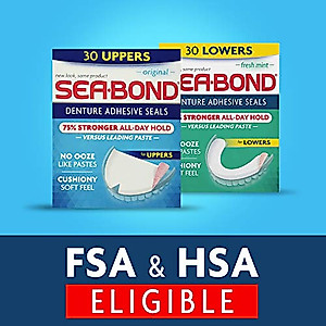 Sea Bond Secure Denture Adhesive Seals Multipack, Zinc Free, All Day Hold, Mess Free, Original Uppers and Lowers- 30 each