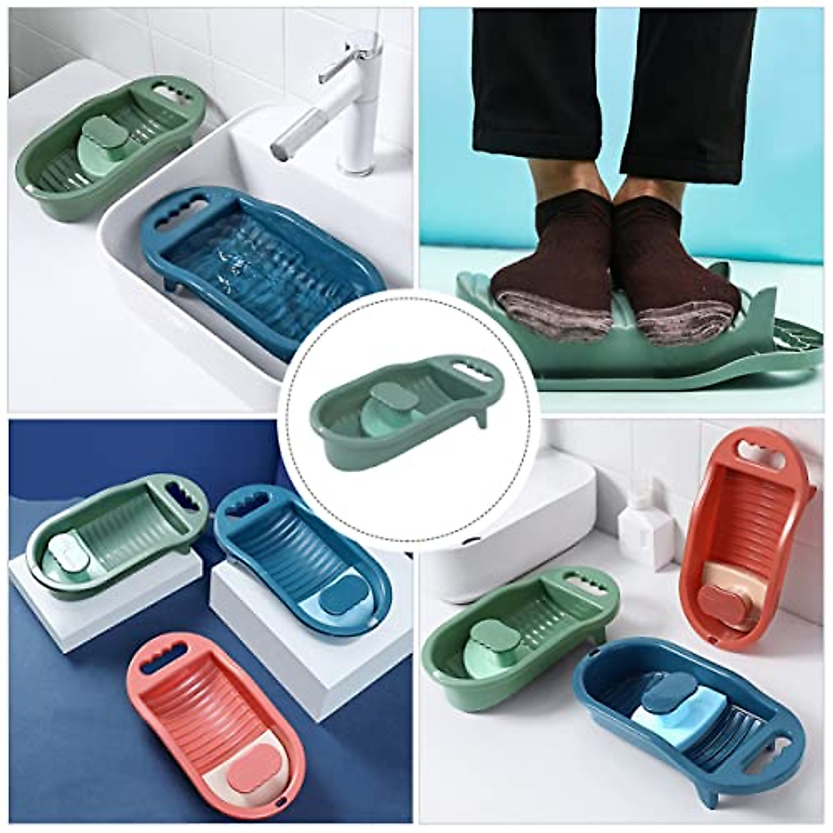 Housoutil Washboard Basin Laundry Washboard Hand Wash Board Sock Underwear Washboard Washing Scrub Board for Hand Washing Clothes and Small Delicate Articles Green