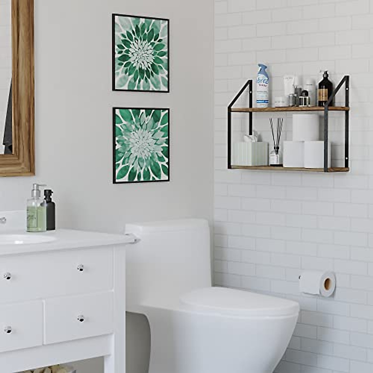 Wallniture Modena 2-Tier 24" Wall Bookshelves Bathroom Organizer Floating Shelves for Kitchen Organization Office Decor Wall Shelves Burnt Finish