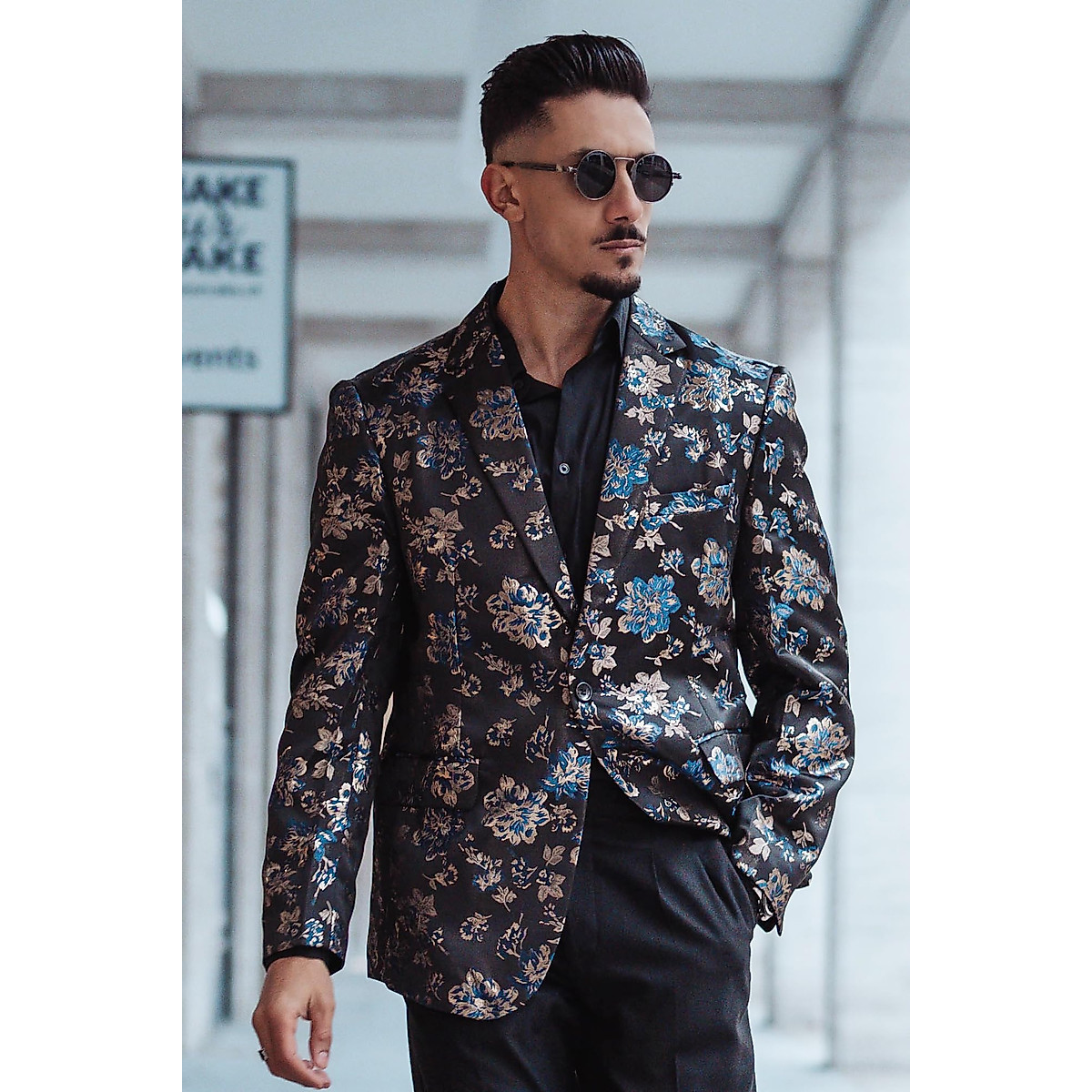 COOFANDY Mens Floral Tuxedo Jackets One Button Stylish Dinner Wedding Party Dress Suit Blazers Jacket Blue