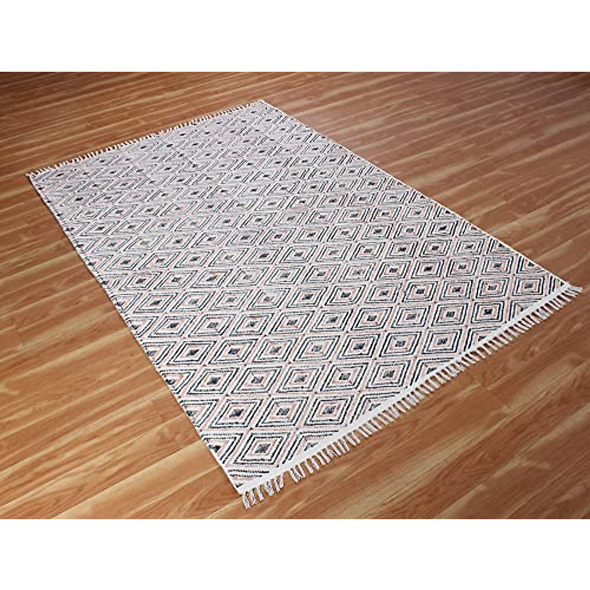 Casavani Indian Handmade Brown, Beige Geometric Area Rug Boho Kilim Flat Weave Indoor Hall Room Decor Carpet Throw Rug Boho Rugs for Bedroom Living Room Bathroom Balcony 4x8 Feet