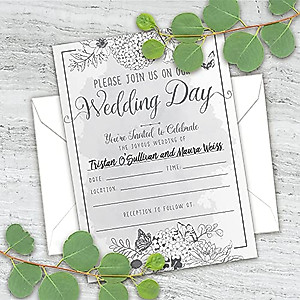 Wedding Invitation Kit with Envelopes - Wedding Drawing Florals Themed Invitations & Envelopes Minimalist Blank Wedding Invitations, Invitation Wedding Kit Set of 25 Beautiful Invitations