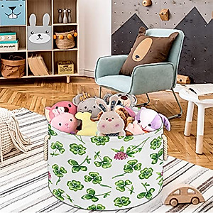 St. Patrick's Day Green Clover Leaves (06) Large Round Baskets for Storage Laundry Baskets with Handles Blanket Storage Basket for Bathroom Shelves Bins for Organizing Nursery Hamper Girl Boy