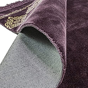 Modefa Turkish Islamic Prayer Rug - Large & Wide Soft Velvet Janamaz - Comfortable Muslim Praying Mat for Men & Women - Ramadan or Eid Gift - with Prayer Beads Tesbih - Grand Plush (Purple)