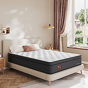 Sweetnight Queen Size Mattress in a Box - 10 Inch Pillow Top Queen Mattress, Bamboo and Gel Memory Foam Hybrid Mattress with Individually Pocketed Springs for Support & Comfort Sleep, Siesta,Black