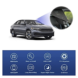 FITCAMX 4K Car DVR Video Recorder WiFi Connection APP Control Dash Cam Compatible with VW Jetta (7th Gen) 2019 2020 2021 2022 2023, (Color : HD2-68437 Beige, Size : 4K Dual Cam 128GB)