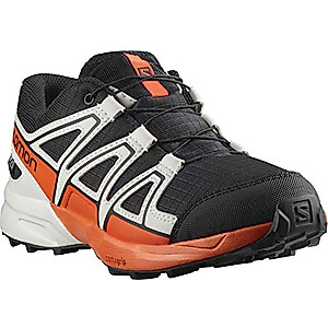 Salomon Kids Speedcross CLIMASALOMON Waterproof Trail Running Shoes, Black/Lunar Rock/Cherry Tomato, 15 US Unisex Little
