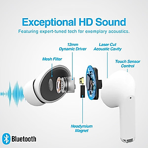 Naztech Xpods PRO - True Wireless Noise Cancelling Earbuds w/Touch Control, IPX4 Water-Resistant, HD Sound, Secure Fit for Sports, Gym Workouts & More, Includes Wireless Charging Case - White