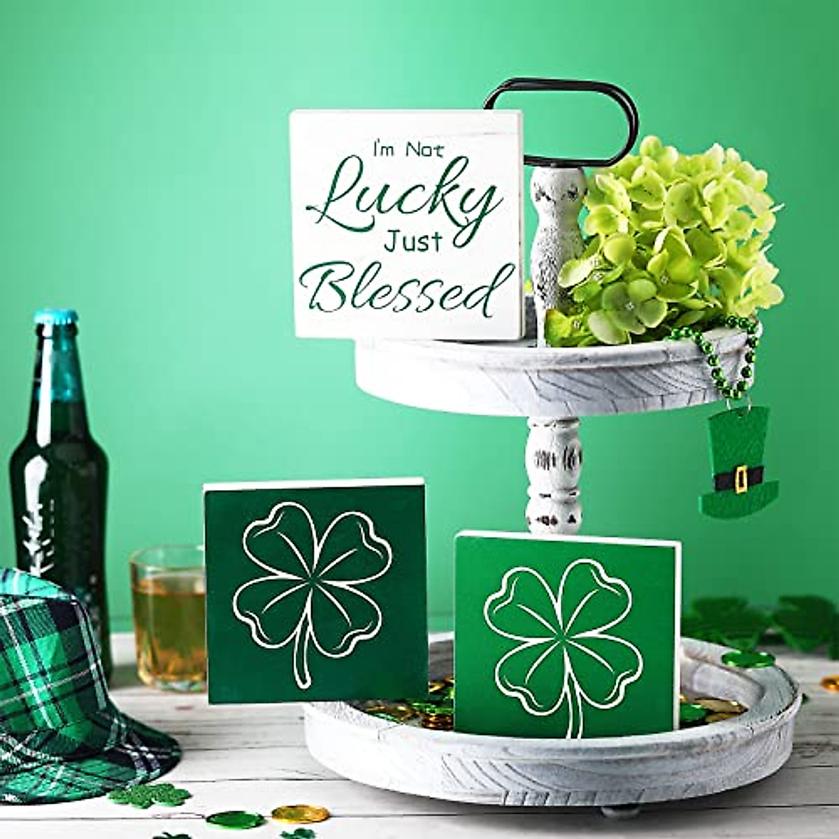 3 Pieces St. Patrick's Day Decorations for The Home Wood Sign Green Shamrock Irish Table Decor St Patrick Day Table Decorative Signs and Plaques for St Patrick's Day Decorations Supplies