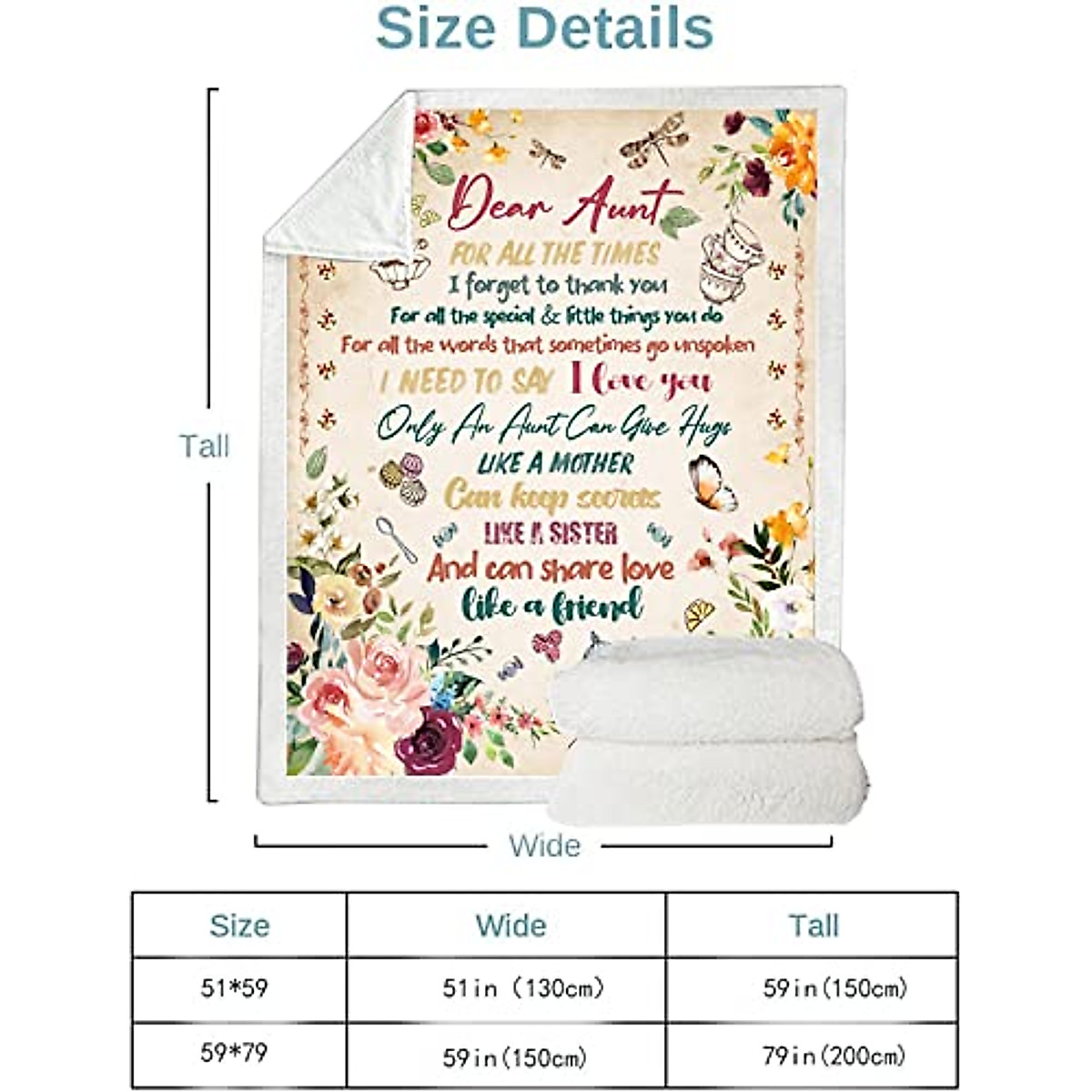 Aunt Gifts, Aunt Gifts from Niece Nephew, Gifts for Aunt, Aunt Birthday Gifts for Aunt, Aunt Gifts Throw Blanket Soft Sherpa Throw Blanket for Couch Bed 50 x 60, Big Warm Blanket