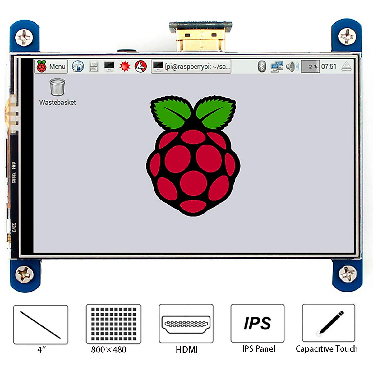 waveshare 4 inch HDMI LCD IPS Display 800x480 Resolution Resistive Touch Screen HDMI Interface for Raspberry Pi 4B/3B+/3B/2B/B+/A+/Zero W,Support Raspbian/Ubuntu/Kali/Retropie