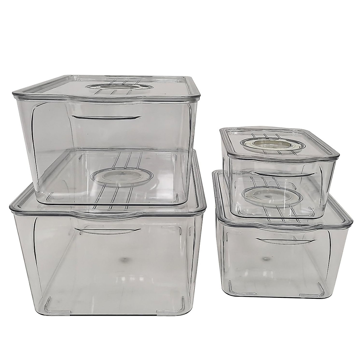 FRASTORDER Food Storage Containers with Lids - Clear Plastic Stackable Storage Bins with Date Recorder for Fridge, Freezer, Kitchen Cabinet, Pantry Organization (Set of 3)