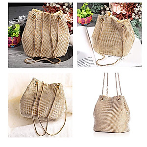 JIAN YA NA Full Rhinestones Bucket Bag for Women Fashion Shoulder Bag Purses Crossbody Bags with Long Chain Evening Bag for Wedding Party