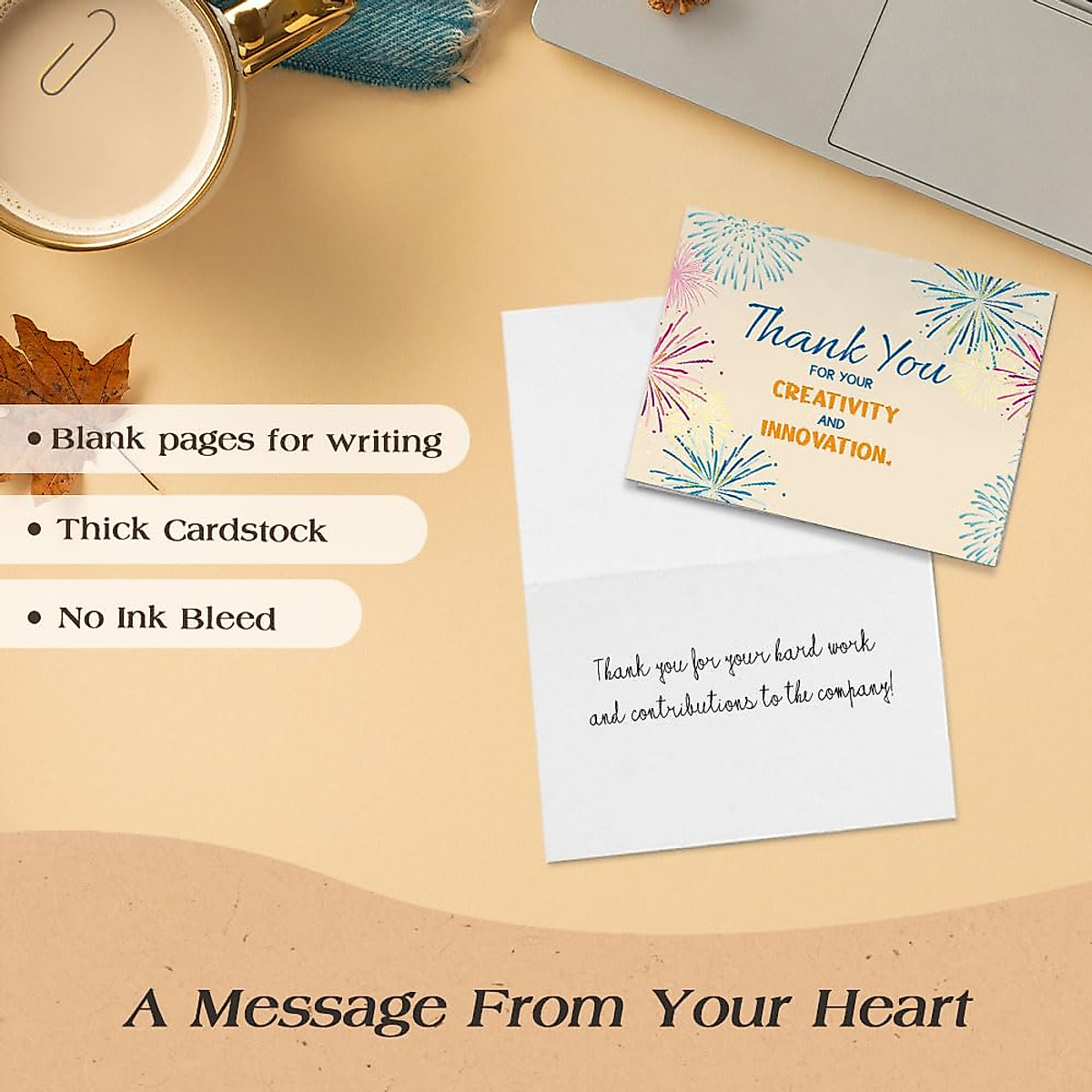 BIROYAL 24 Pack Employee Appreciation Cards with Envelopes - 5 * 8 In Blank Employee Thank You Cards - Ideal for Employee Recognition - Appreciation Cards for Team Staff Teacher (Firework Design)