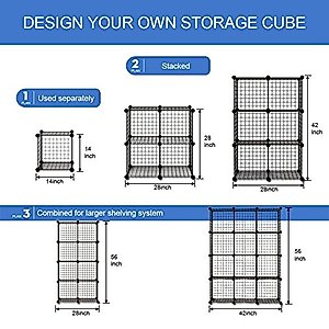 KOUSI DIY Wire Cube Storage, Modular Metal Shelf, Cubby Shelving, Stackable Grid Organizer, 12 Cube, Black