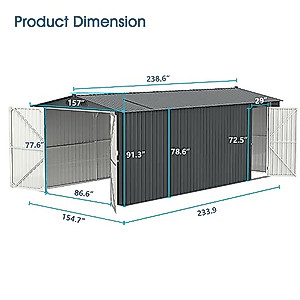 Fvvei Storage Shed 20x13 FT,Oversized Large Metal Storage Shed,Outdoors Car Shed,Garden Shed Backyard Utility Tool House Building with 2 Doors & 4 Vents for Car,Truck,Bike, Garbage Can,Tool,Lawnmower