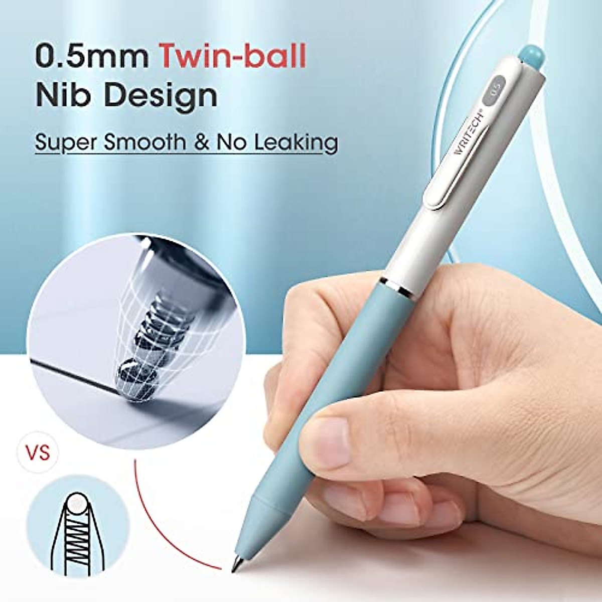 Writech Gel Pens Fine Point: 0.5mm Assorted Colors Ink Pen Set Clickable for Drawing Journaling Notetaking Bible Non Bleed 8ct Retractable Smooth Writing Multi colored No Smudge & Smear