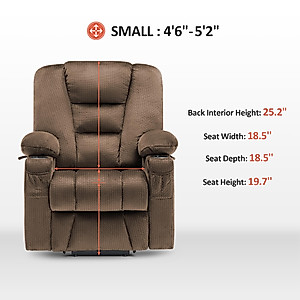 MCombo Small Power Lift Recliner Chair with Massage and Heat for Petite People, Cup Holders, USB Ports, Side Pockets, Fabric 7569 (Small-Regular, Brown)