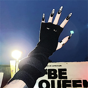 URAWESO Goth Gloves Emo Fingerless Arm Warmers Gothic Steam Punk Thumbhole Ripped Hip Hop Arm Sleeves Cosplay