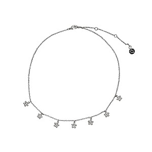 Pura Vida 14" Silver Bitty Daisies Choker Necklace - Adjustable Length, Brass Base - Brand Charm, 3" Extender