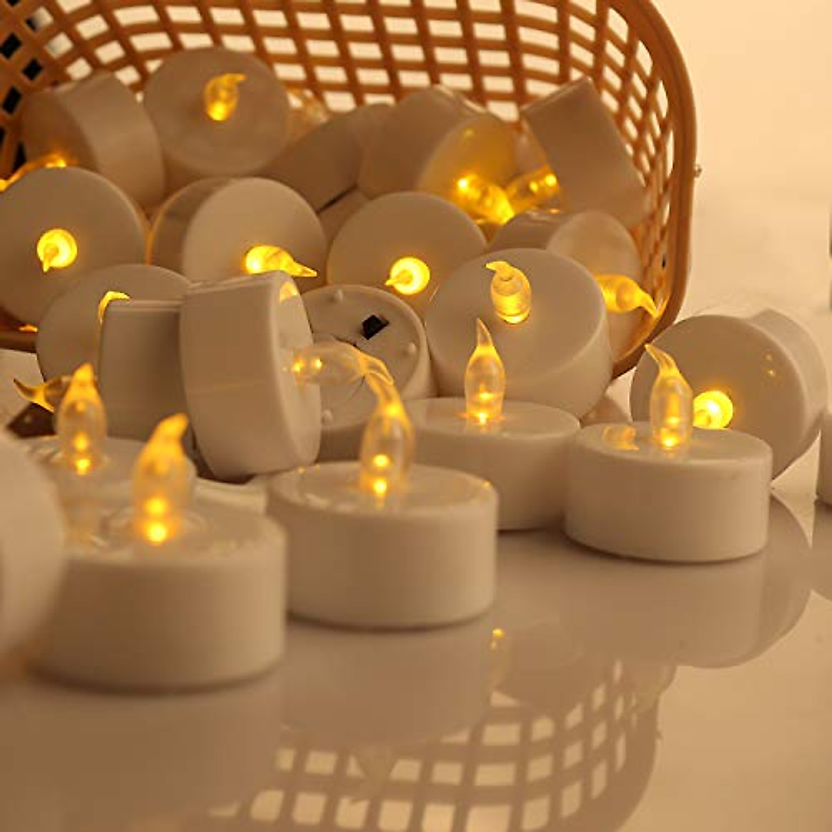 5Pack Battery Tea Lights - LED Tea Lights candles Realistic Bright Flickering Holiday Gift Operated Flameless LED Tea Light for Seasonal & Festival Celebration Warm Yellow lights Battery Powered