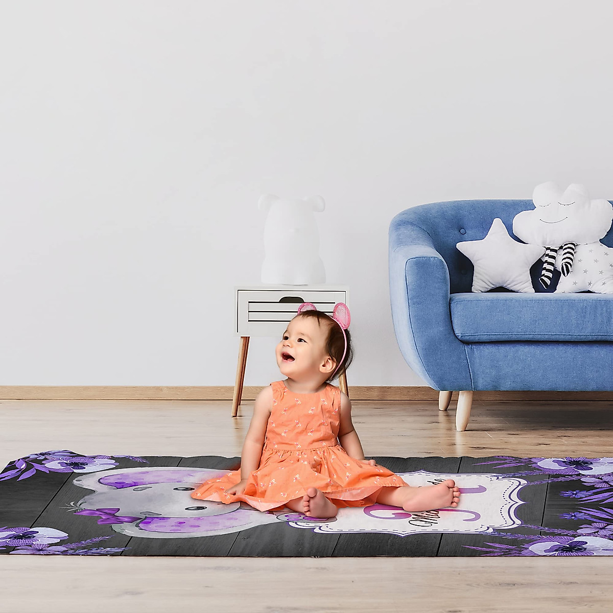 Custom Baby Blanket with Name for Baby Boy Girls，Personalized Purple Elephant Flower Design Soft Throws Blanket for Kids Toddler Swaddling Birthday Gifts