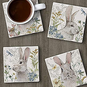 CounterArt Spring Meadow Bunnies Multi-Image Absorbent Stone Tumbled Tile Coaster 4 Pack with Protective Cork Backing Manufactured in The USA