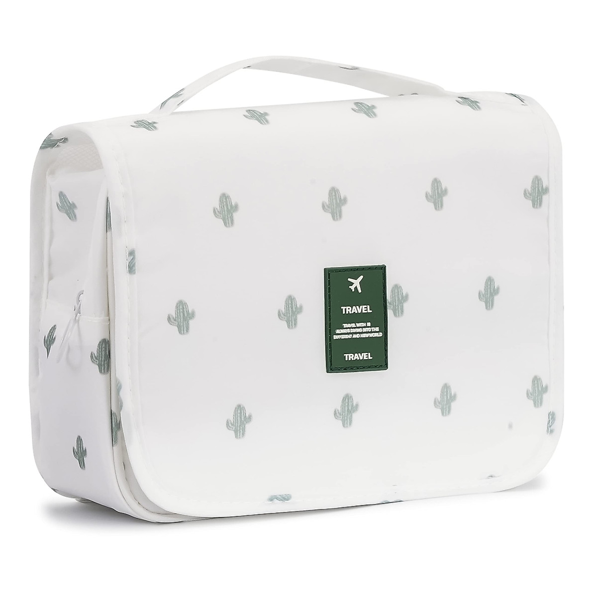 L&FY Toiletry Bag-Portable Haning Toiletry Bag For Women-Travel Makeup Organizer Cosmetic Bag with Compartment,Stury Hook (White Cactus/Travel Bag)