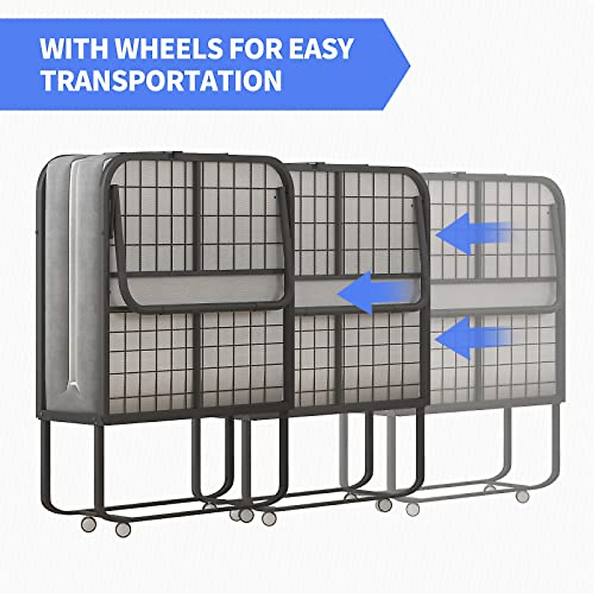 ZAFLY Folding Bed with 4 Inch Mattress,Rollaway Folding Guest Bed Fold Up Bed with Lockable Wheels,Space Saving Foldable Bed Portable Bed,Rollaway Bed with Folding Mattress for Adults,75 x 31 Inch