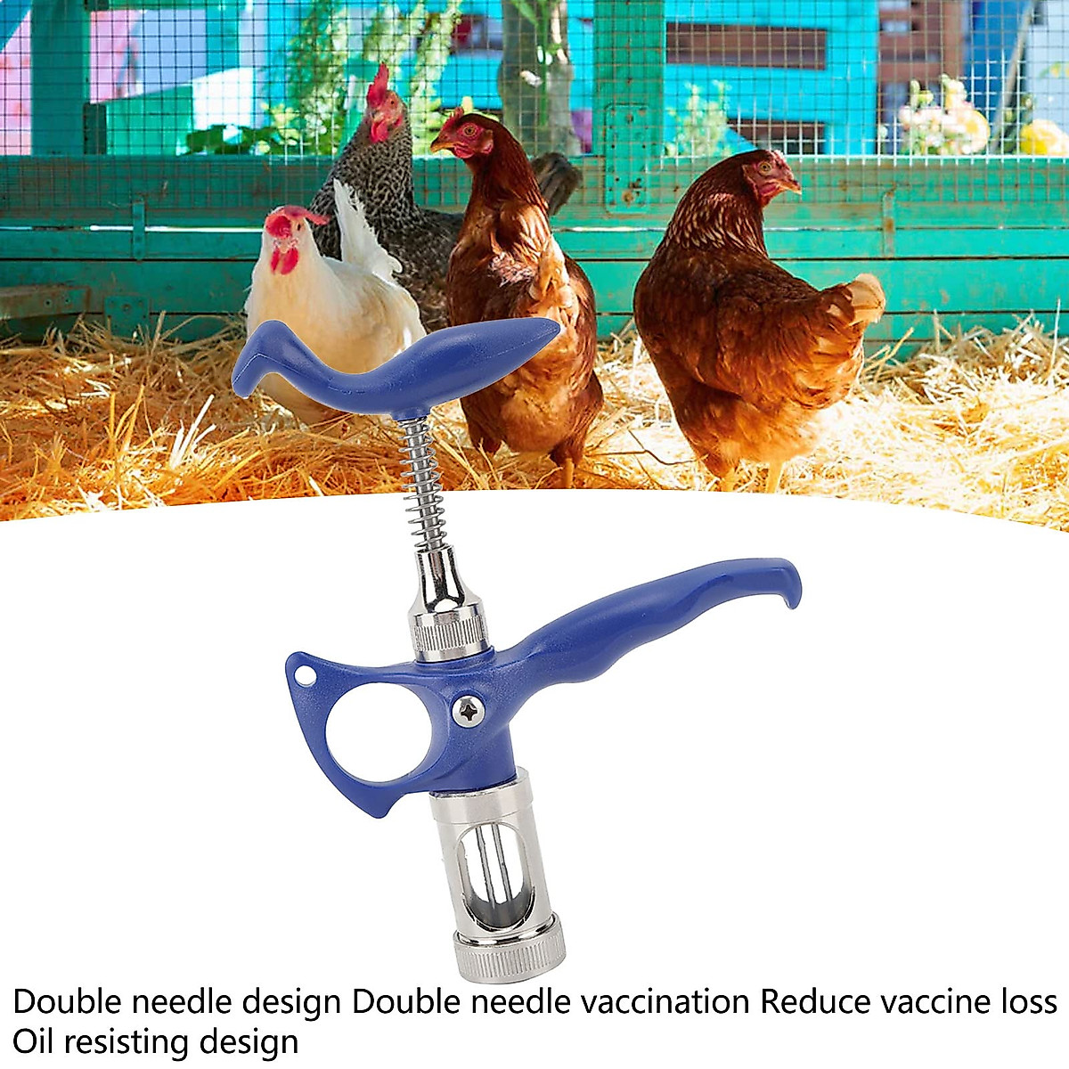 Jeanoko Livestock Syringe Chicken Pox Needle Type 136 5ml Syringe Stainless Steel Chicken Pox Vaccine Syringe Inoculator for Home Farm