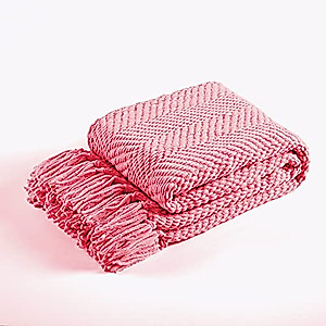 Bytide Throw Blanket for Couch Soft Knitted Textured Couch Cover Pink Tweed Blanket with Fringe Tassel for Home Décor Bed Sofa Chair, 50" x 60", Strawberry Ice