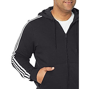 adidas Men's Essentials Fleece 3-Stripes Full-Zip Hoodie, Black, Large