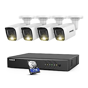 ANNKE 8CH 3K Lite AI DVR with Human/Vehicle Detection, H.265+ Surveillance Security Camera System with Audio and 4pcs 1080P Security Cameras with Dual Light, IP67, Color Night Vision, 1TB Hard Drive