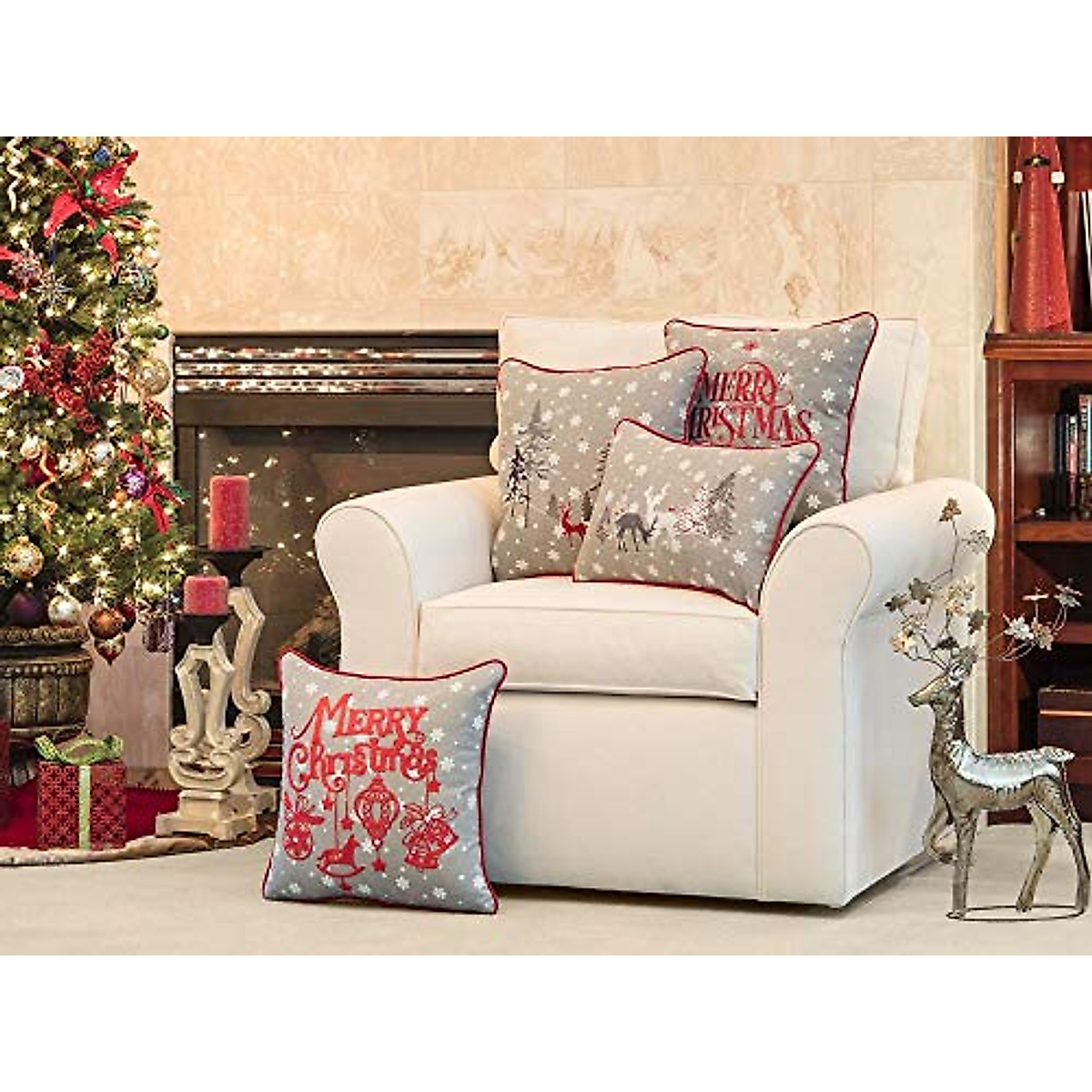 Pillow Perfect Snowy Christmas Grey-Red 16.5" Throw Pillow