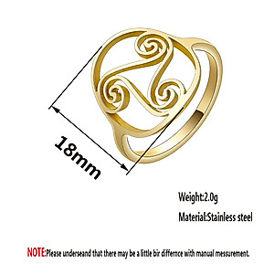 QIAMNI Stainless Steel Triskele Triskelion Knot Finger Ring Triple Spiral Amulet Vintage Irish Runes Jewelry Gift (SILVER)