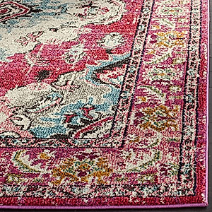 SAFAVIEH Monaco Collection Area Rug - 6'7" Square, Pink & Multi, Boho Chic Medallion Distressed Design, Non-Shedding & Easy Care, Ideal for High Traffic Areas in Living Room, Bedroom (MNC243D)
