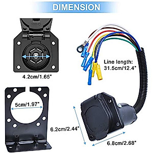 7 Way RV Trailer Light Connector Socket 7 Wire Harness Electrical Quick Converter Adapter with Mounting Bracket,for RV, Truck, Trailer, Camper