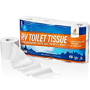 RV Toilet Paper, Septic Tank Safe-MADE IN THE USA- 8 Rolls,2-Ply 500 Sheets - Fast Dissolve Bath Tissue for Camping, Marine, RV Holding Tanks, Biodegradable - Firebelly Outfitters