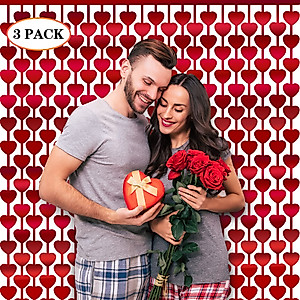LOLStar 3 Pack Red Heart Birthday Party Decorations, 3.3x6.6ft Foil Fringe Tinsel Curtain Photo Backdrop Streamer for Baby Shower, Bachelorette, Bridal Shower, Wedding, Engagement, Valentines Party