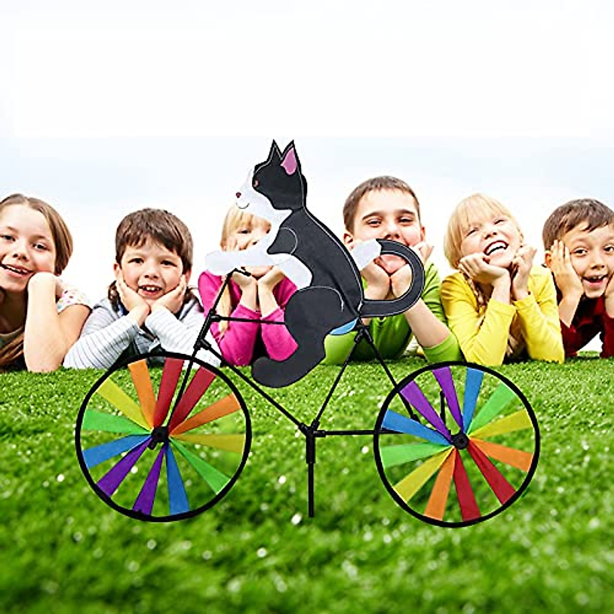 DAADUN Animal Bike Wind Spinner,3pcs 3D Cat Dog Animal Riding Bicycle Windmills Animal Pinwheels for Garden, Yard, Lawn, Whirligig Stake Decoration
