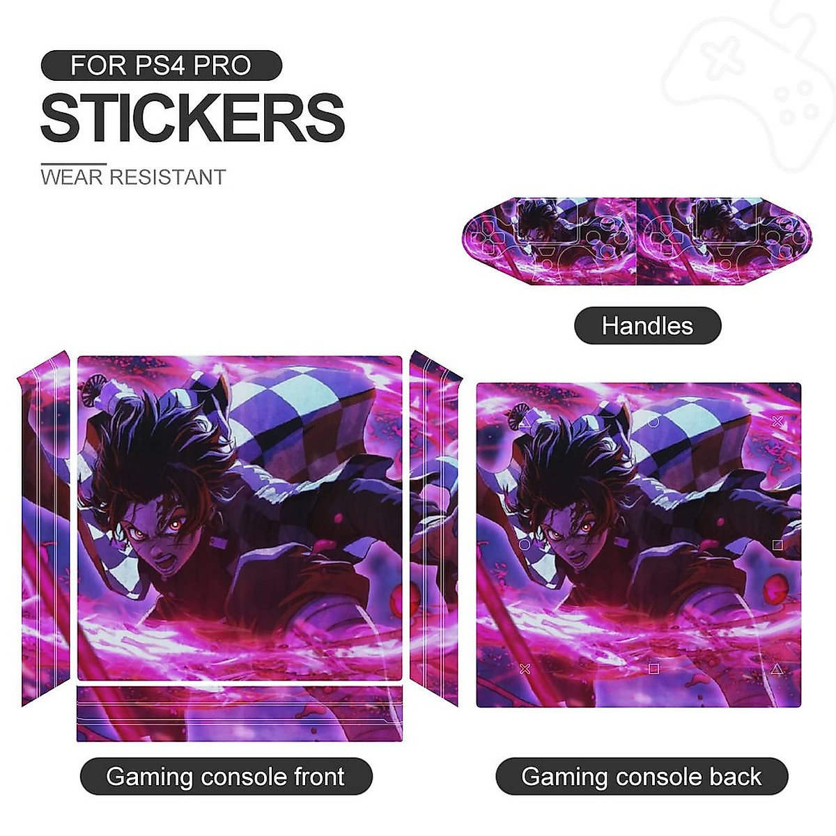 OUFGBCX Anime Boy Kamado Tanjiro PS4 Pro Controller and Console Skin Sticker Protective Cover Wireless/Wired Gamepad Full Body Vinyl Decal Skin, white-style, for