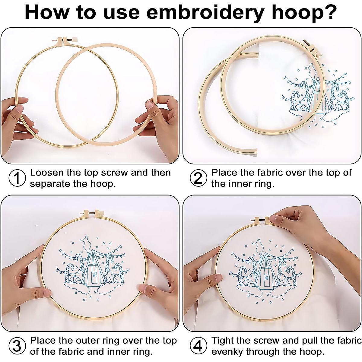 Sivilife Christmas Embroidery Starter Kit for Beginners, 4 Sets Stamped Cross Stitch Kits for Adult, Cute Sock Gift Pattern Hand DIY Kit with 2 Embroidery Hoops Instructions Color Threads and Needles