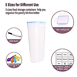 Churboro 30 Pack Airtight Food Storage Containers with 288 Labels, Chalk Pen, Spoons Set- BPA Free Plastic Pantry Organization Canisters for Dry Food, Cereal, Flour, Sugar