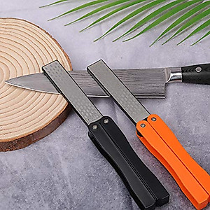 OSFTBVT Diamond Knife sharpener Pocket Sharpening Stone #400/600 Double Sides Folding Portable Orange - 1pcs