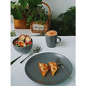 Famiware Dinnerware Set, 16 Piece Dishes Set, Plates and Bowls Set for 4, Gray Matte…