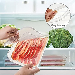 Tofficu 2Pcs Plastic Refrigerator Food Storage Containers, Stackable Refrigerator Organizer Bins with Lids, Fridge Organizers And Storage Containers for Meat, Fruits, Vegetable, Drinks