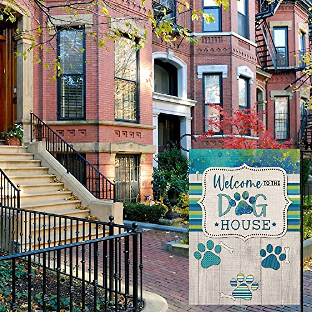 Dog Garden Flag Welcome to Dog House Cute Striped Vertical Burlap Double Sided Outdoor Decor Yard Lawn Home Decoration 12.5 x 18 Inch